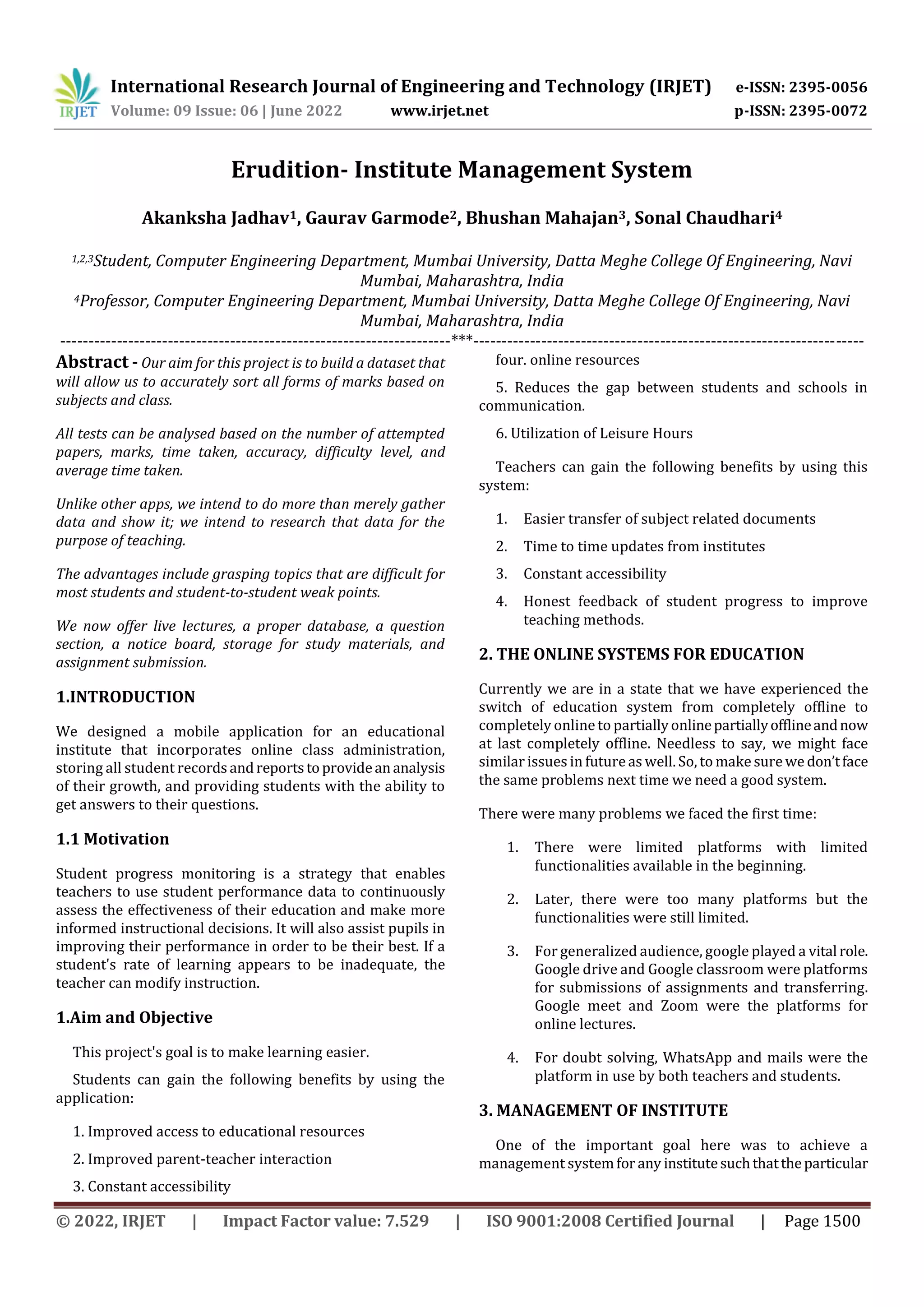 Erudition- Institute Management System | PDF