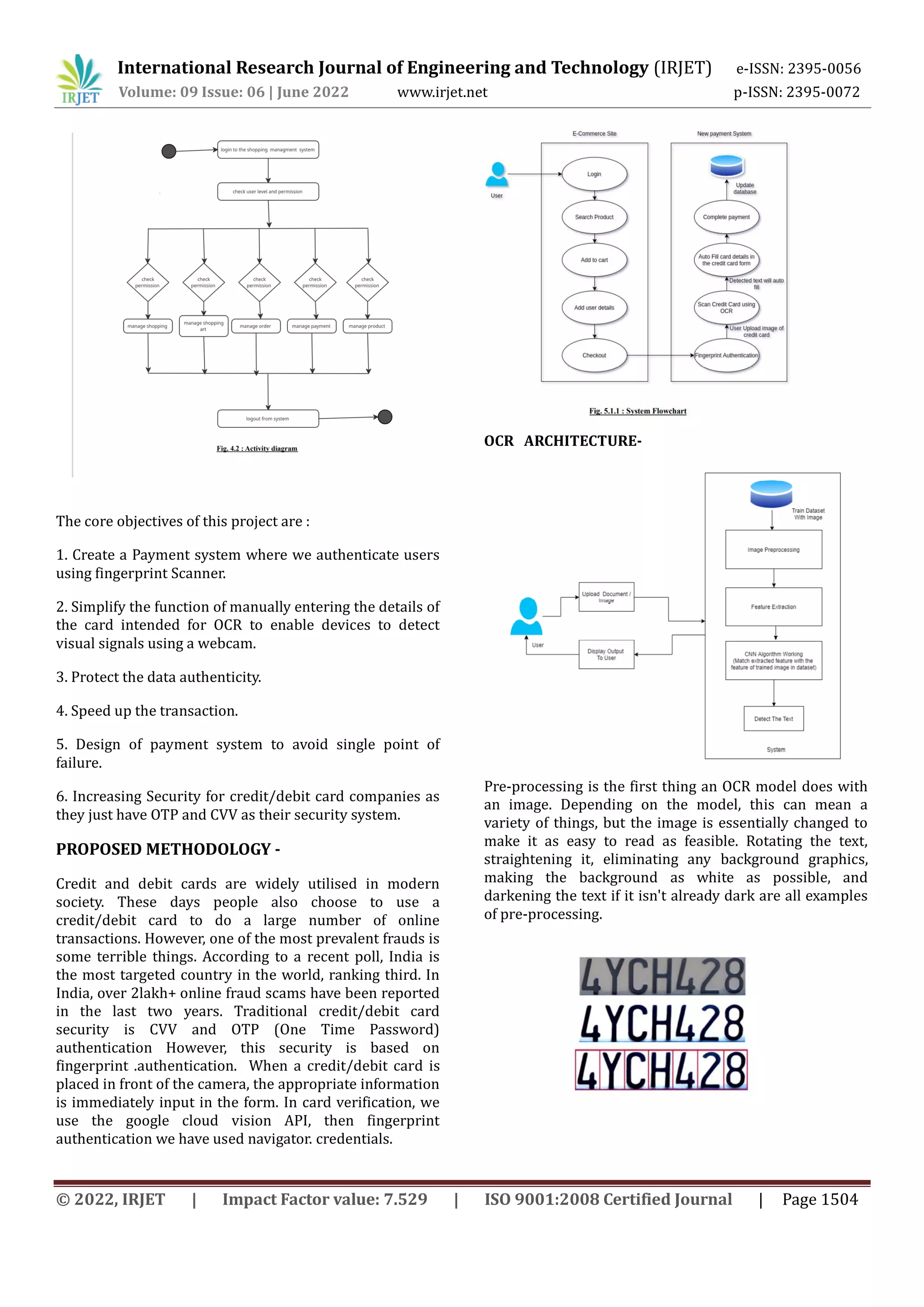 OCR DETECTION AND BIOMETRIC AUTHENTICATED CREDIT CARD PAYMENT SYSTEM ...