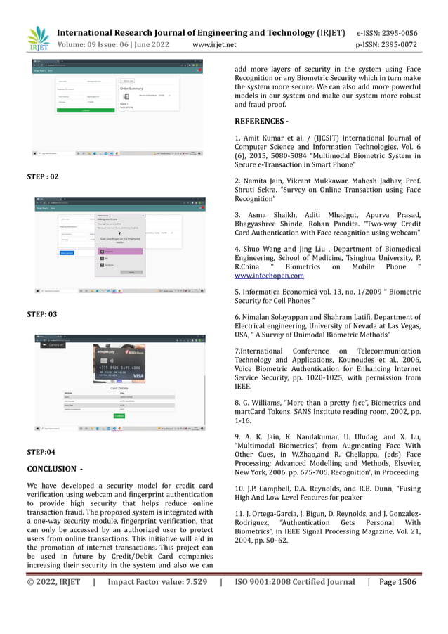 OCR DETECTION AND BIOMETRIC AUTHENTICATED CREDIT CARD PAYMENT SYSTEM ...