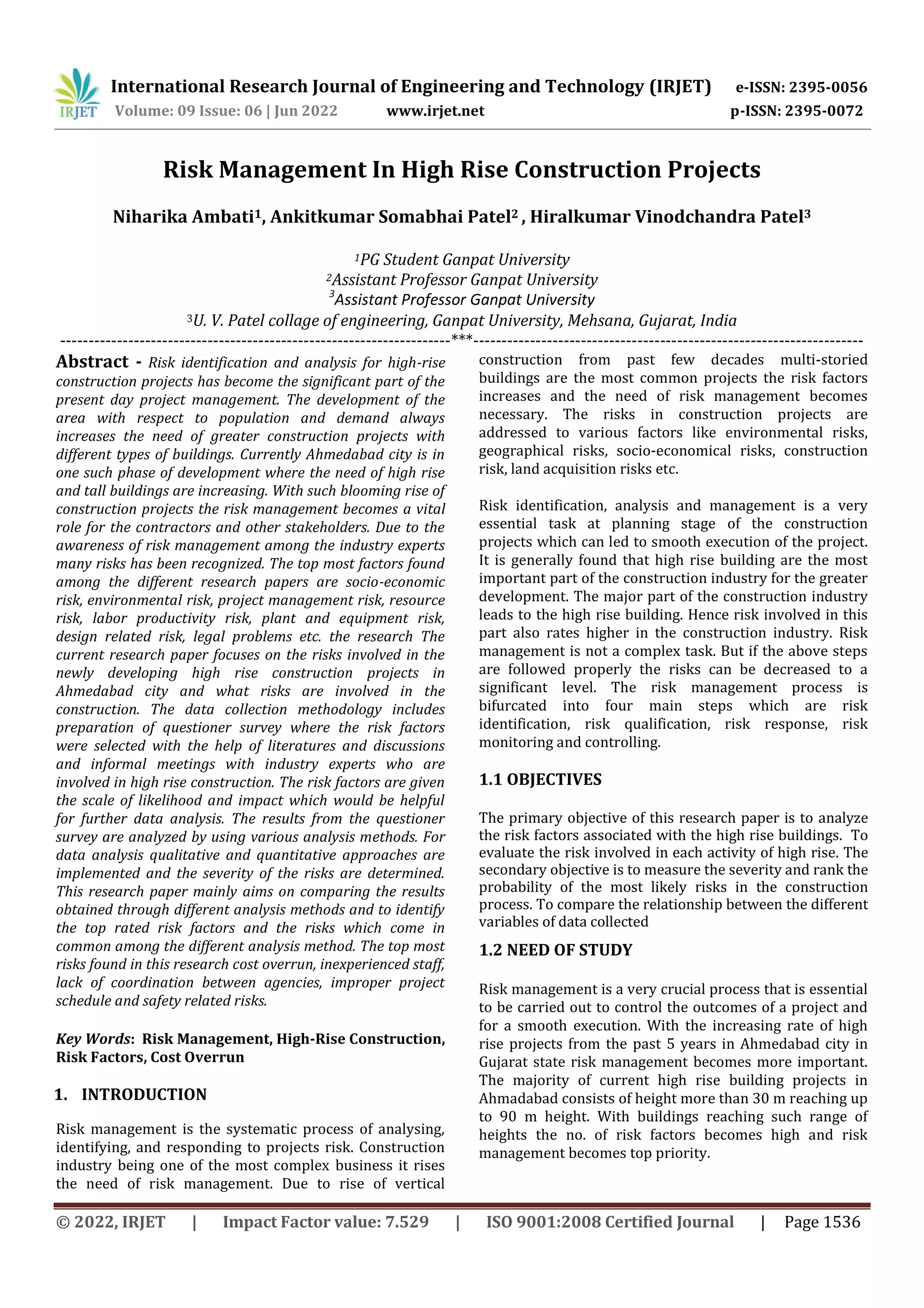 Risk Management In High Rise Construction Projects | PDF