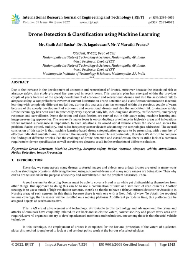 Drone Detection & Classification using Machine Learning | PDF
