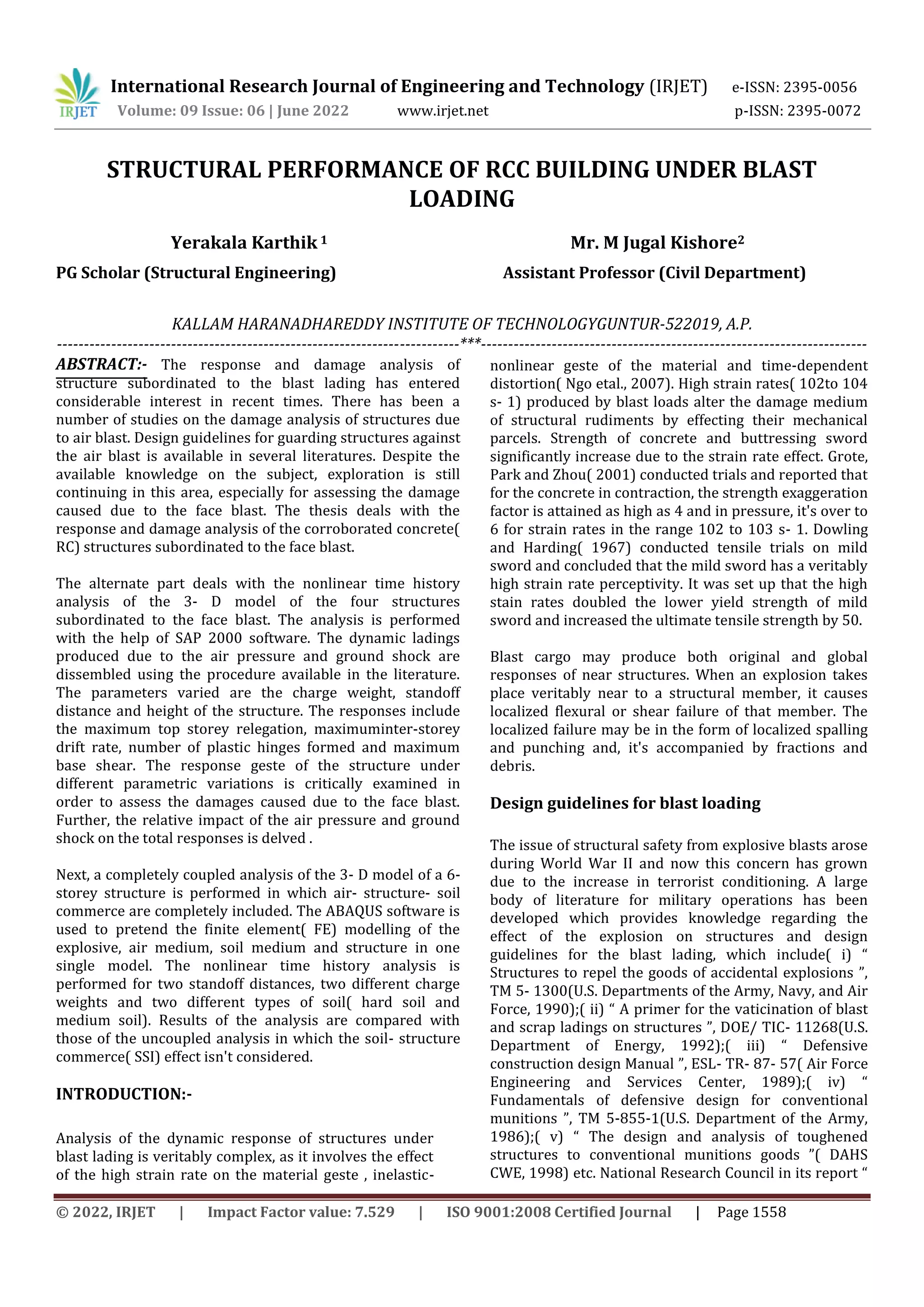 STRUCTURAL PERFORMANCE OF RCC BUILDING UNDER BLAST LOADING | PDF