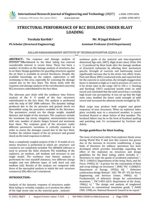 STRUCTURAL PERFORMANCE OF RCC BUILDING UNDER BLAST LOADING | PDF