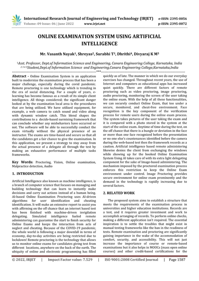 ONLINE EXAMINATION SYSTEM USING ARTIFICIAL INTELLIGENCE | PDF