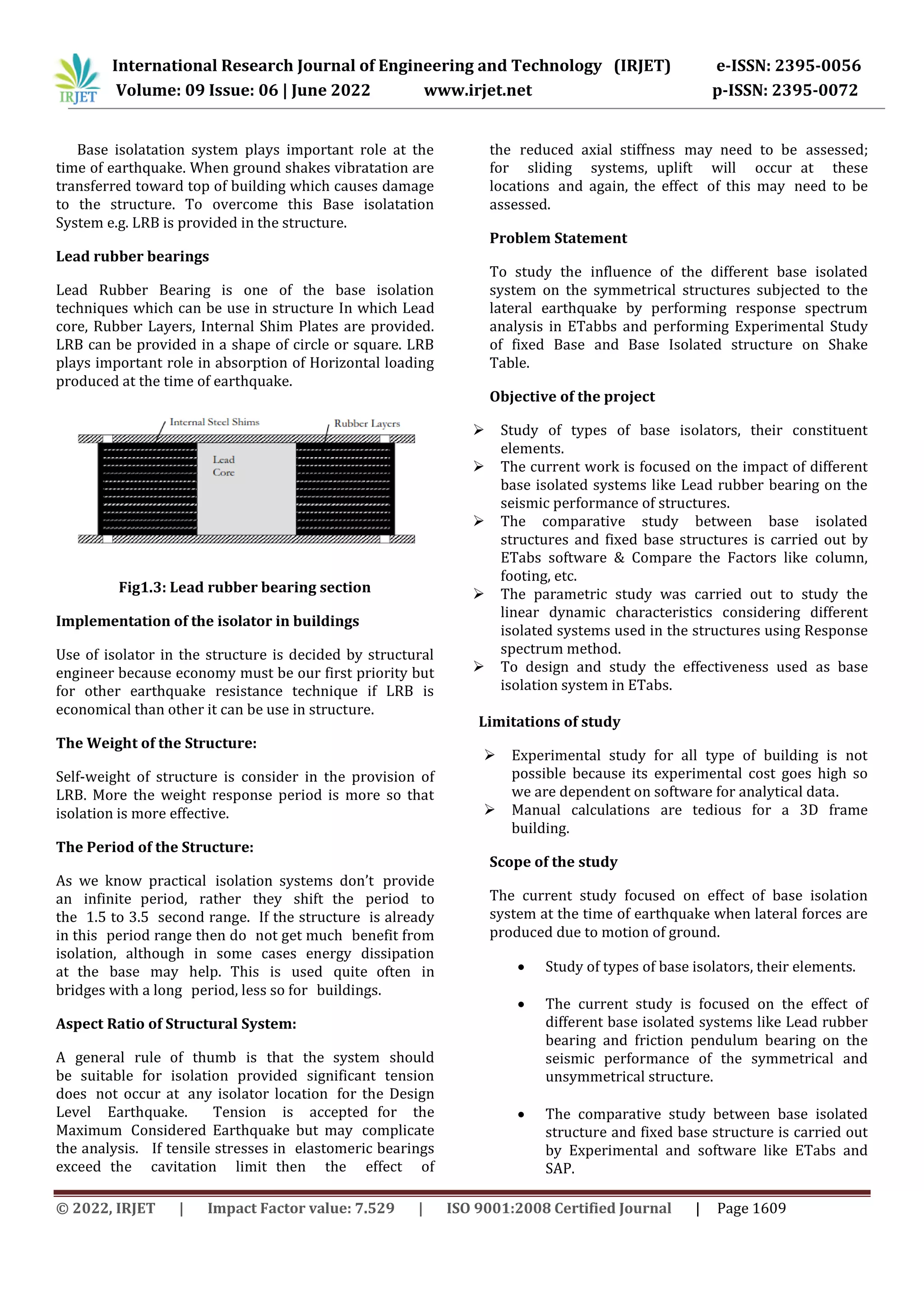 Experimental Effect of Base Isolation System on Non Linear Behaviour of Building Structure under ...