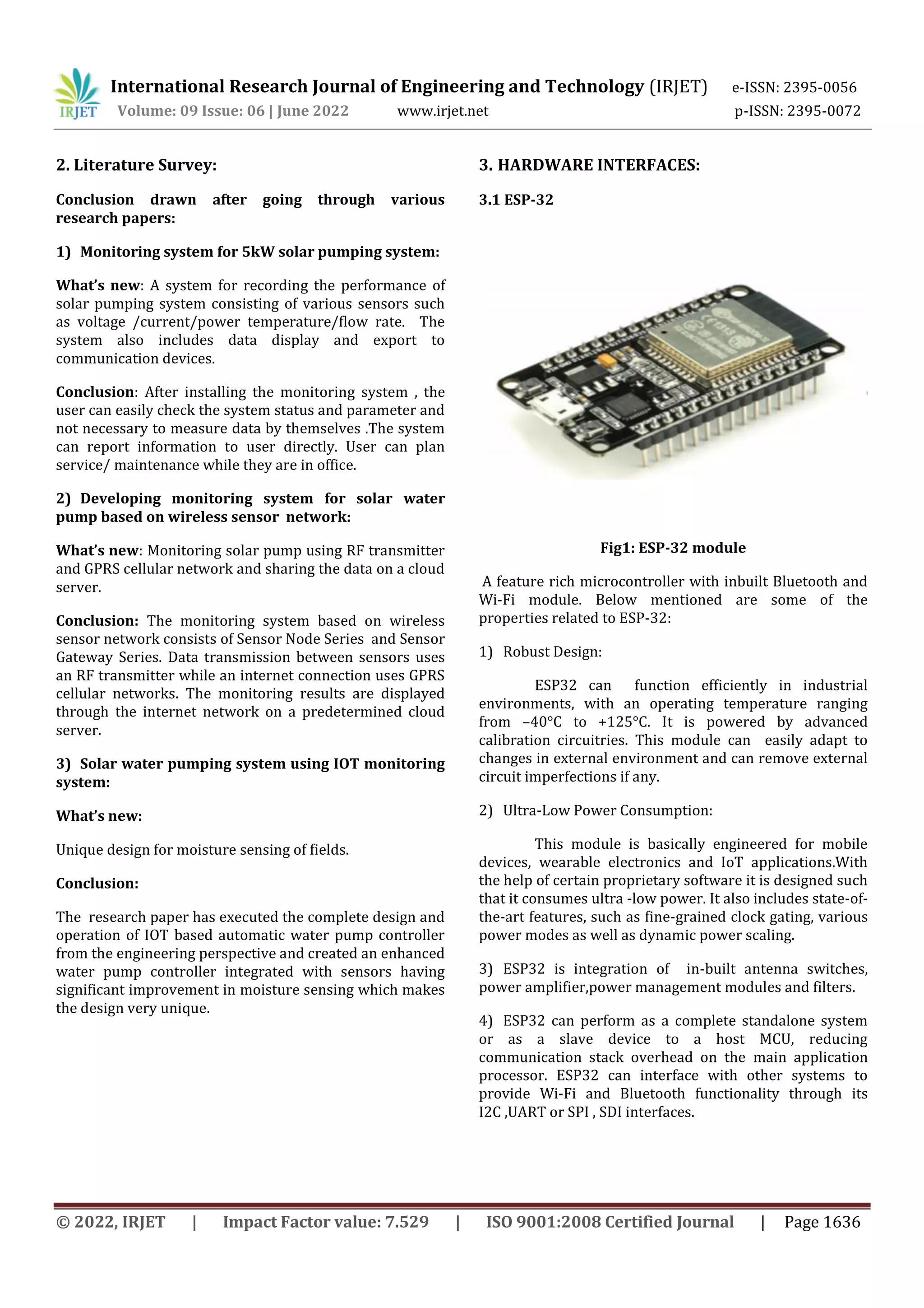 An Intelligent Solar water pump monitoring system using IOT technology ...