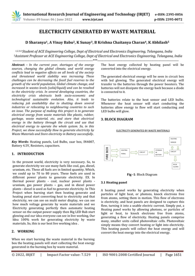 ELECTRICITY GENERATED BY WASTE MATERIAL | PDF
