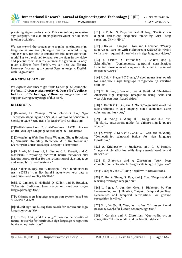 VIDEO BASED SIGN LANGUAGE RECOGNITION USING CNN-LSTM | PDF