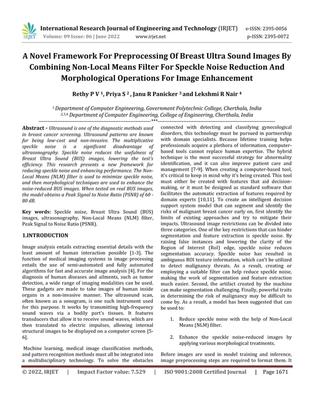 A Novel Framework For Preprocessing Of Breast Ultra Sound Images By Combining Non-Local Means ...