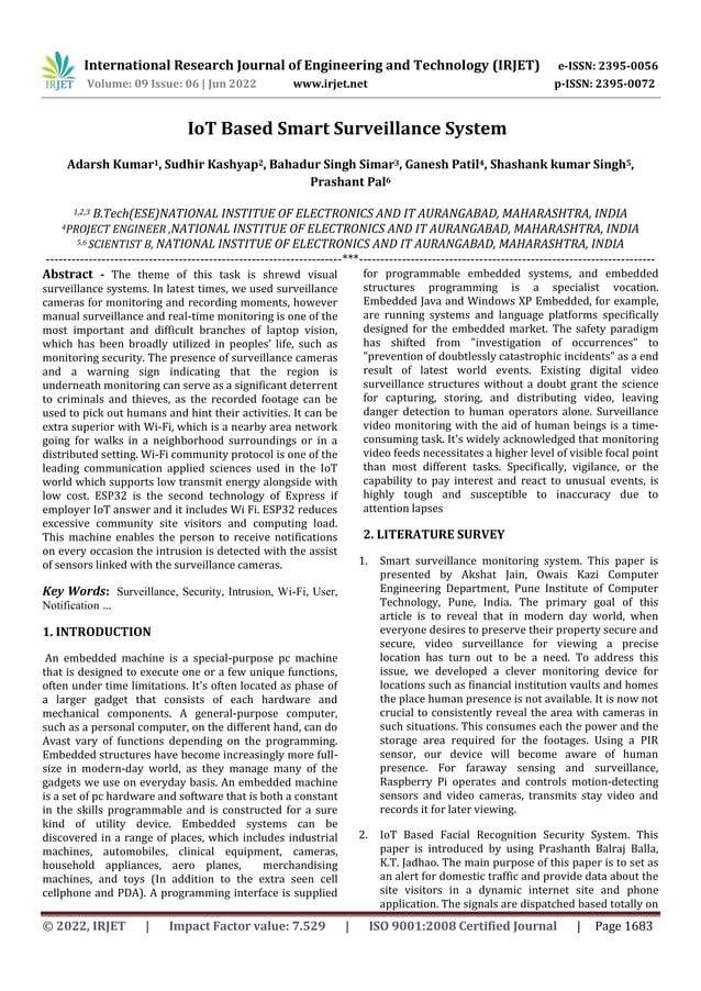 IoT Based Smart Surveillance System | PDF