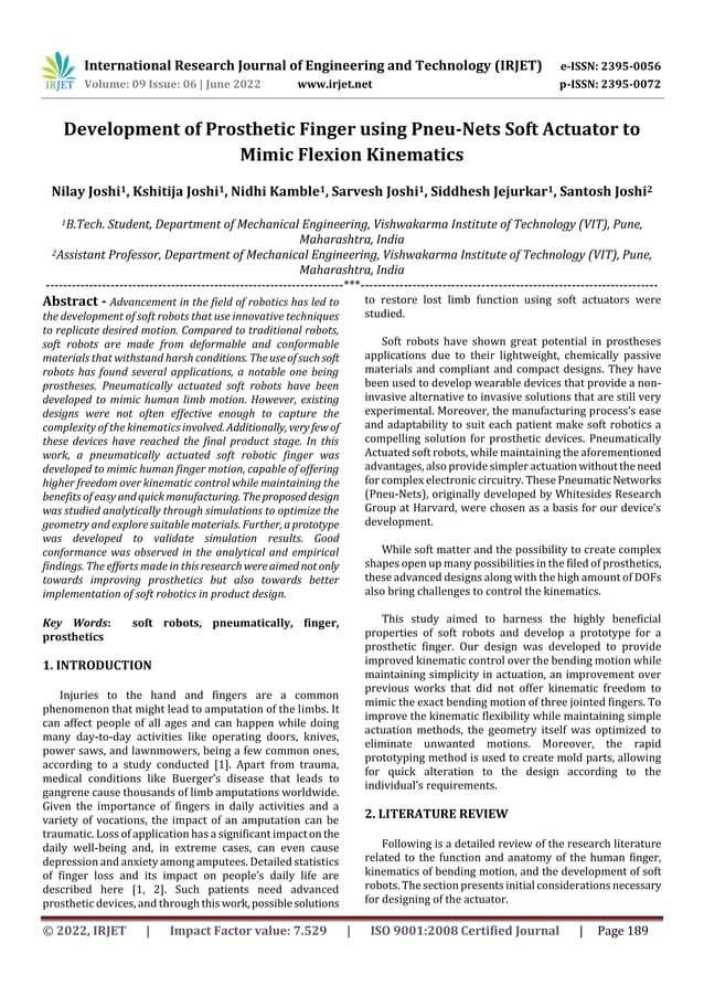 Development of Prosthetic Finger using Pneu-Nets Soft Actuator to Mimic Flexion Kinematics | PDF