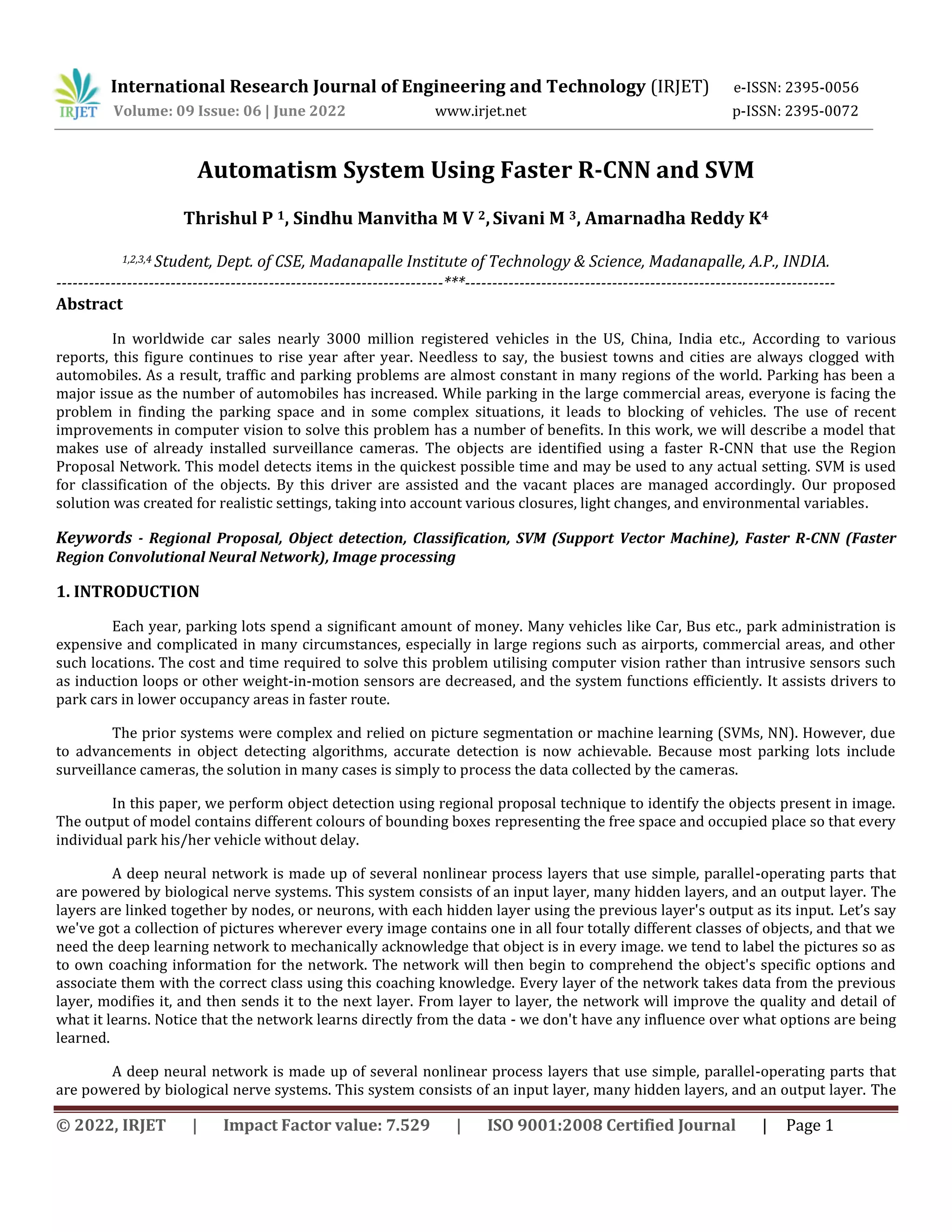 Automatism System Using Faster R-CNN and SVM | PDF