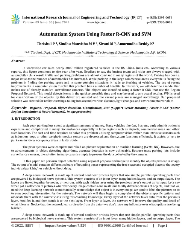Automatism System Using Faster R-CNN and SVM | PDF