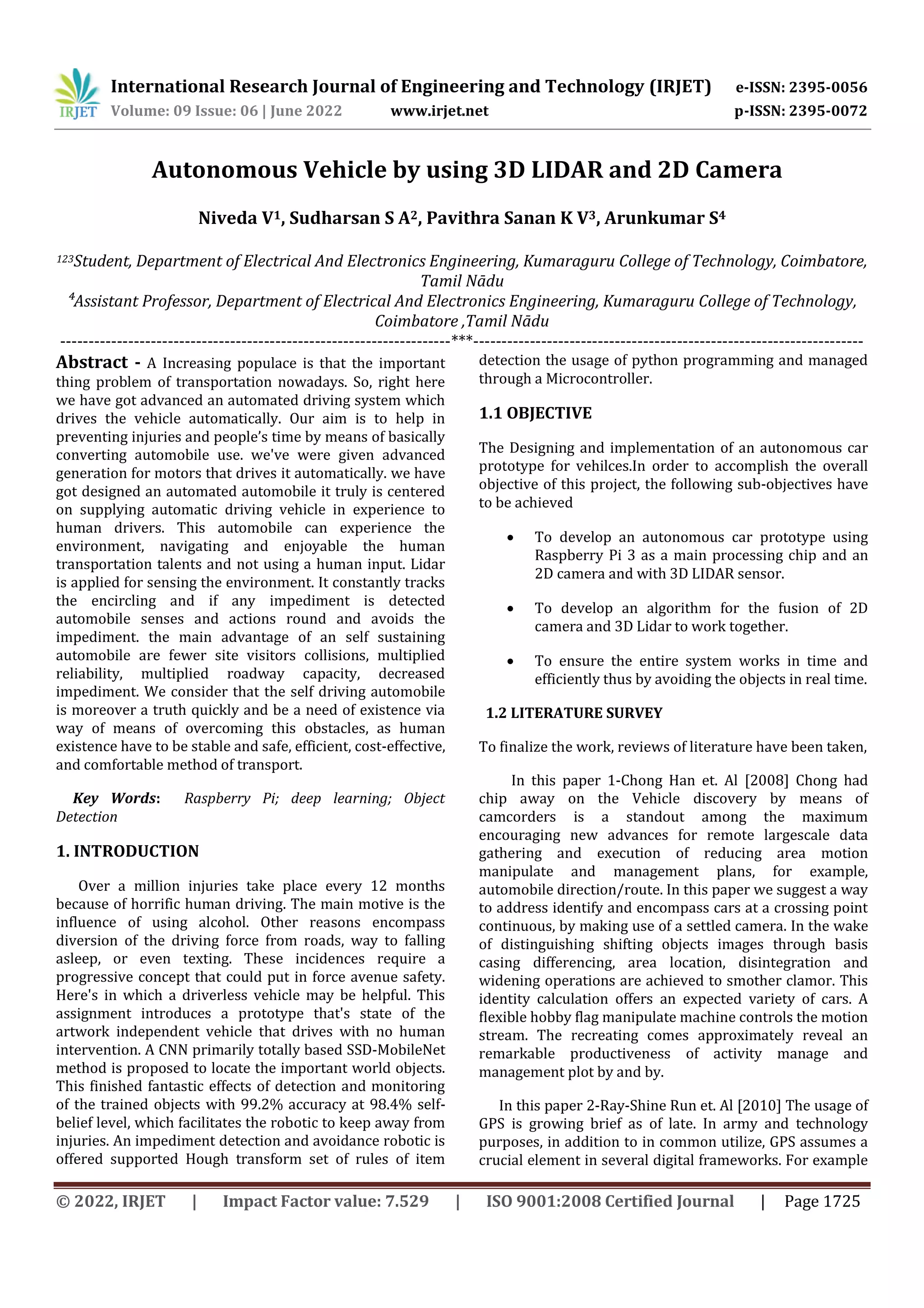Autonomous Vehicle By Using 3d Lidar And 2d Camera Pdf