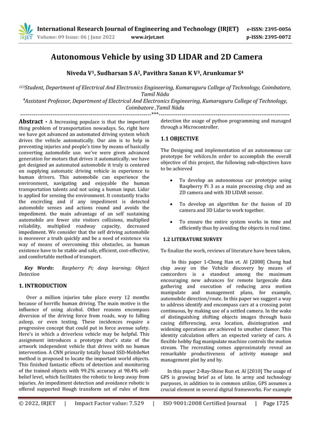 Autonomous Vehicle by using 3D LIDAR and 2D Camera | PDF