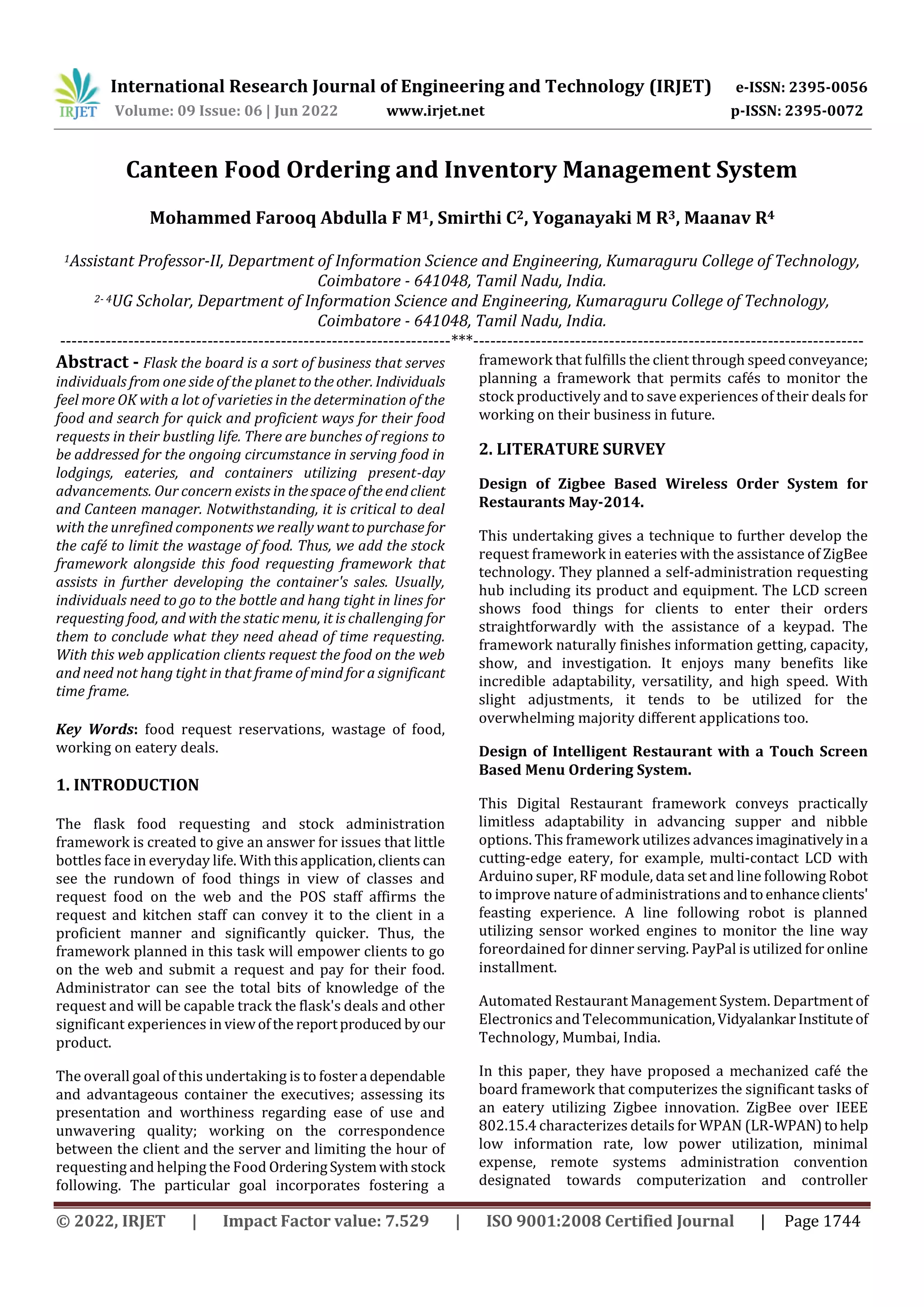 Canteen Food Ordering and Inventory Management System | PDF