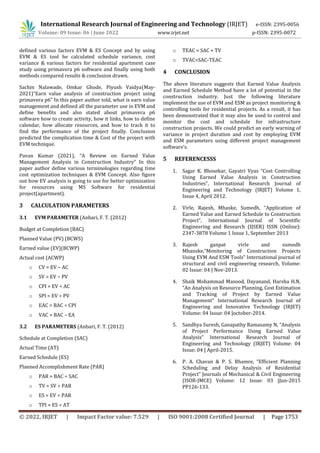A Review on Earned Value Management and Earned Schedule Method for Construction Project | PDF