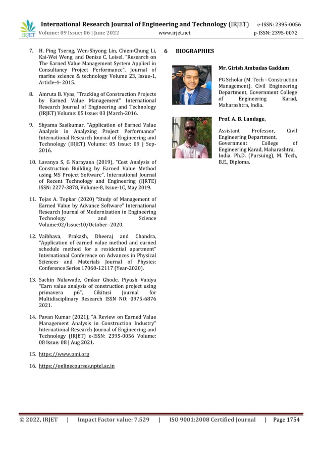 A Review On Earned Value Management And Earned Schedule Method For Construction Project Pdf