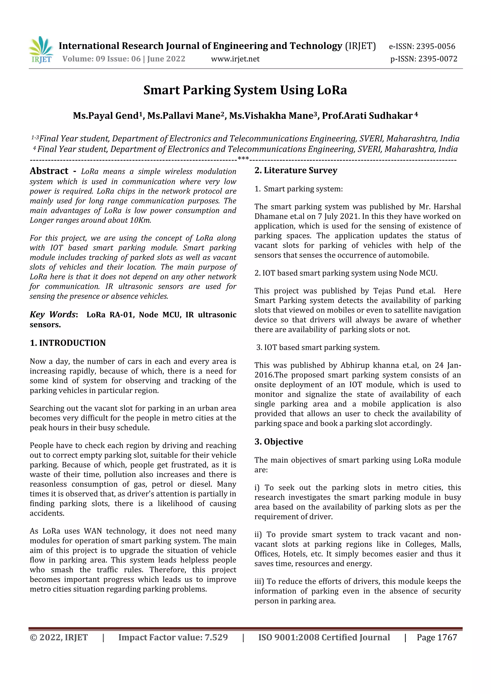 Smart Parking System Using LoRa | PDF
