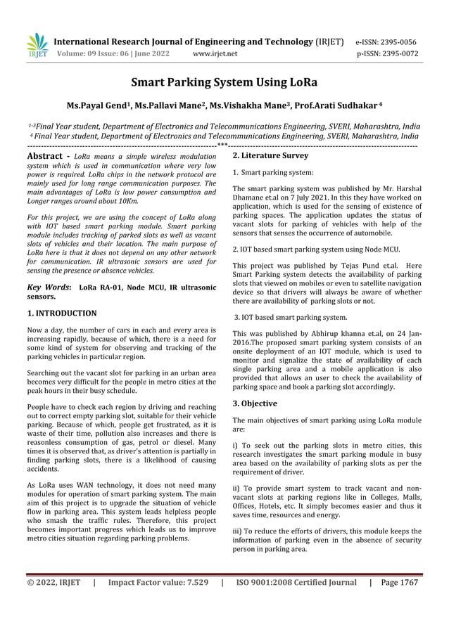 Smart Parking System Using LoRa | PDF