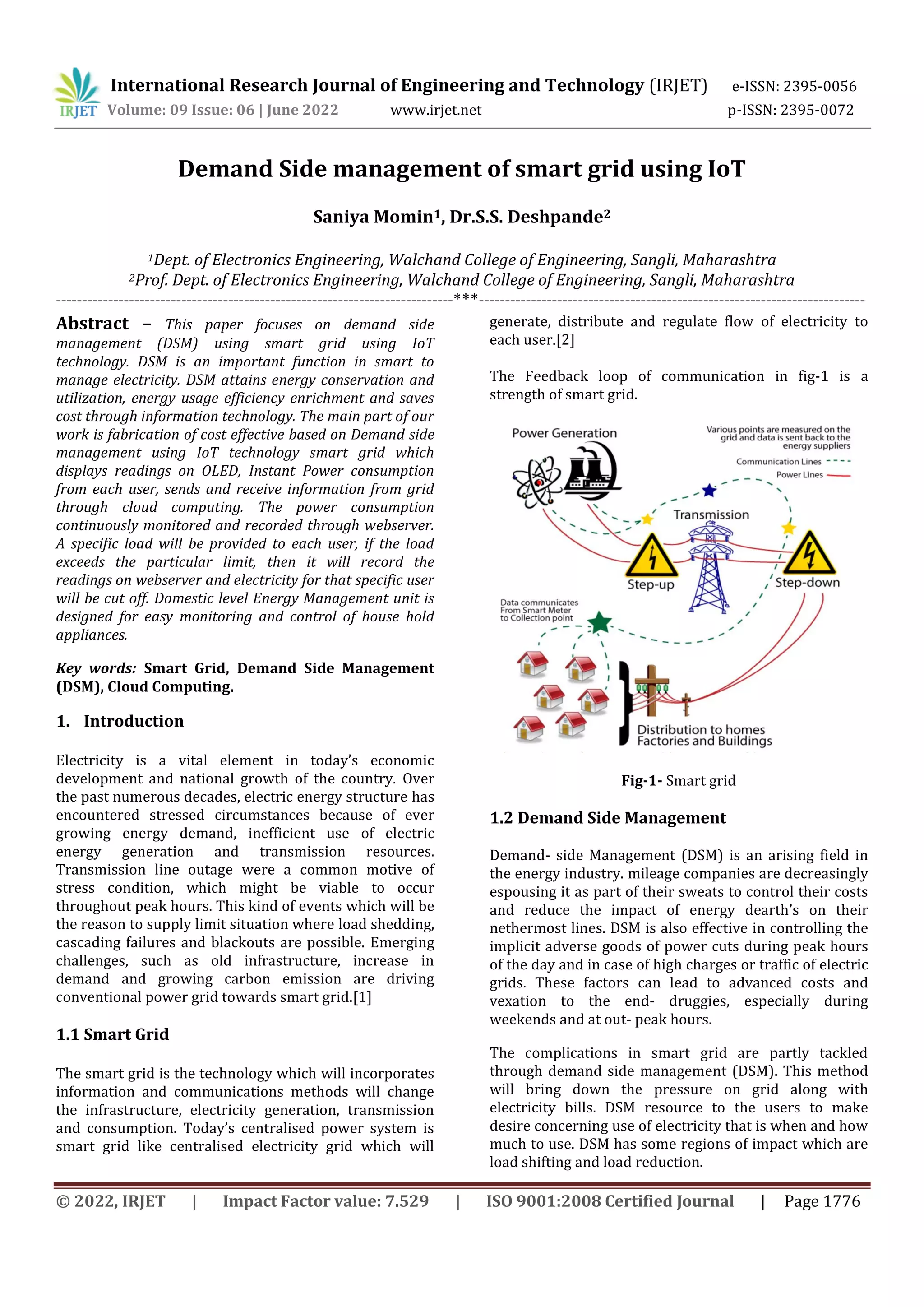 Demand Side management of smart grid using IoT | PDF