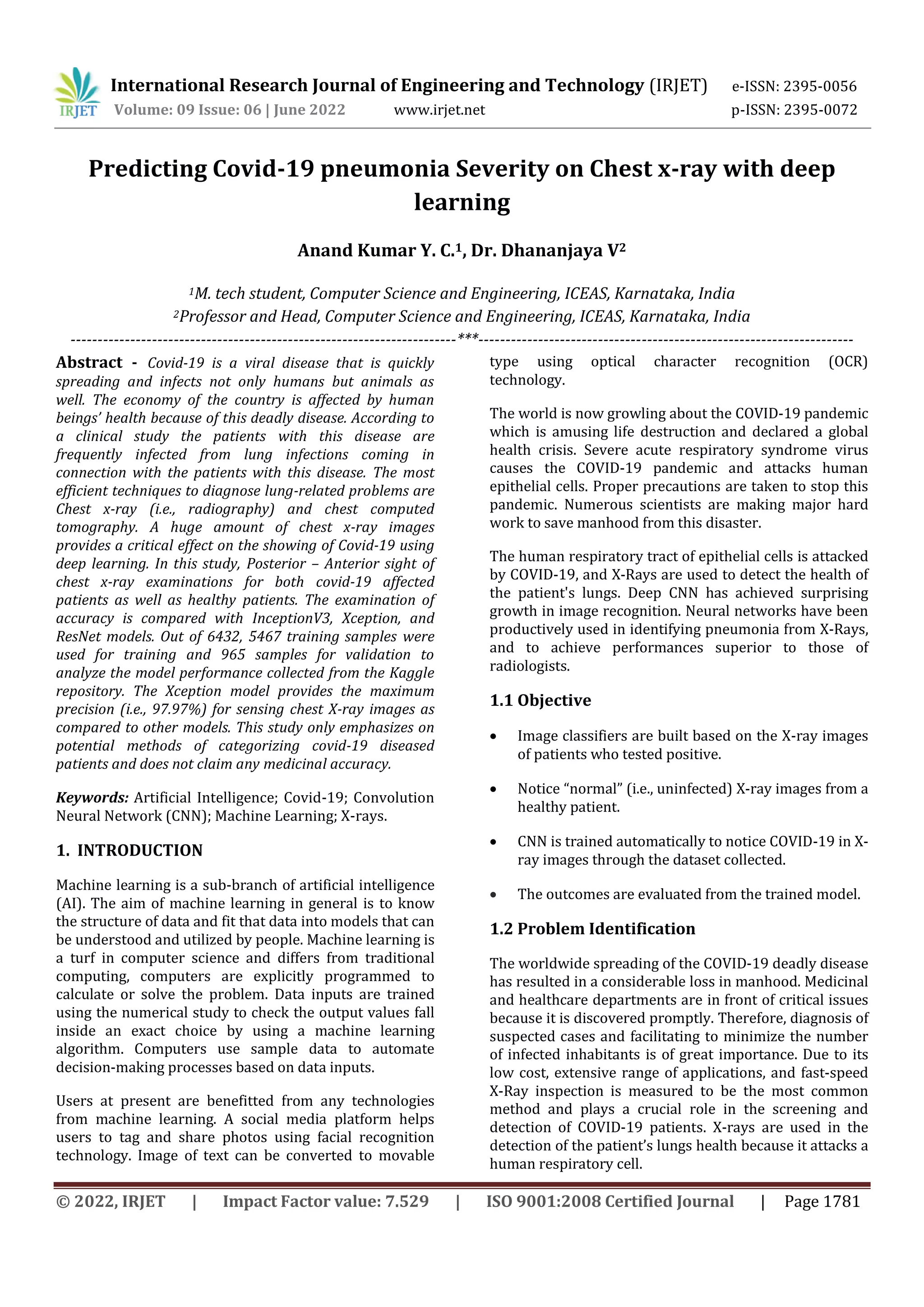 Predicting Covid-19 pneumonia Severity on Chest x-ray with deep learning | PDF