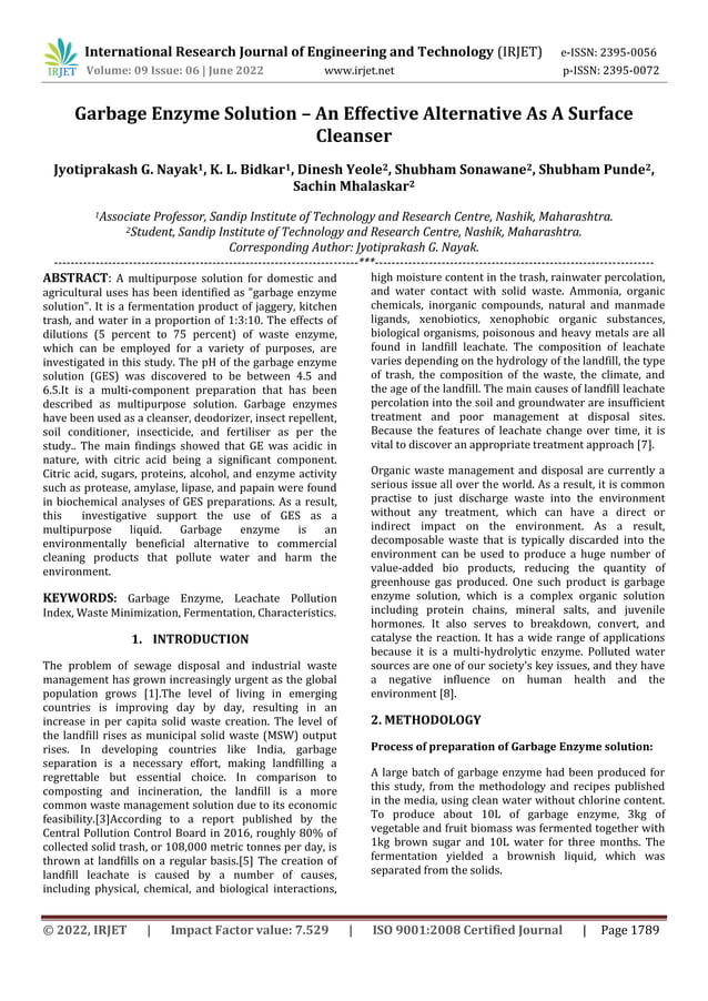 Garbage Enzyme Solution – An Effective Alternative As A Surface ...