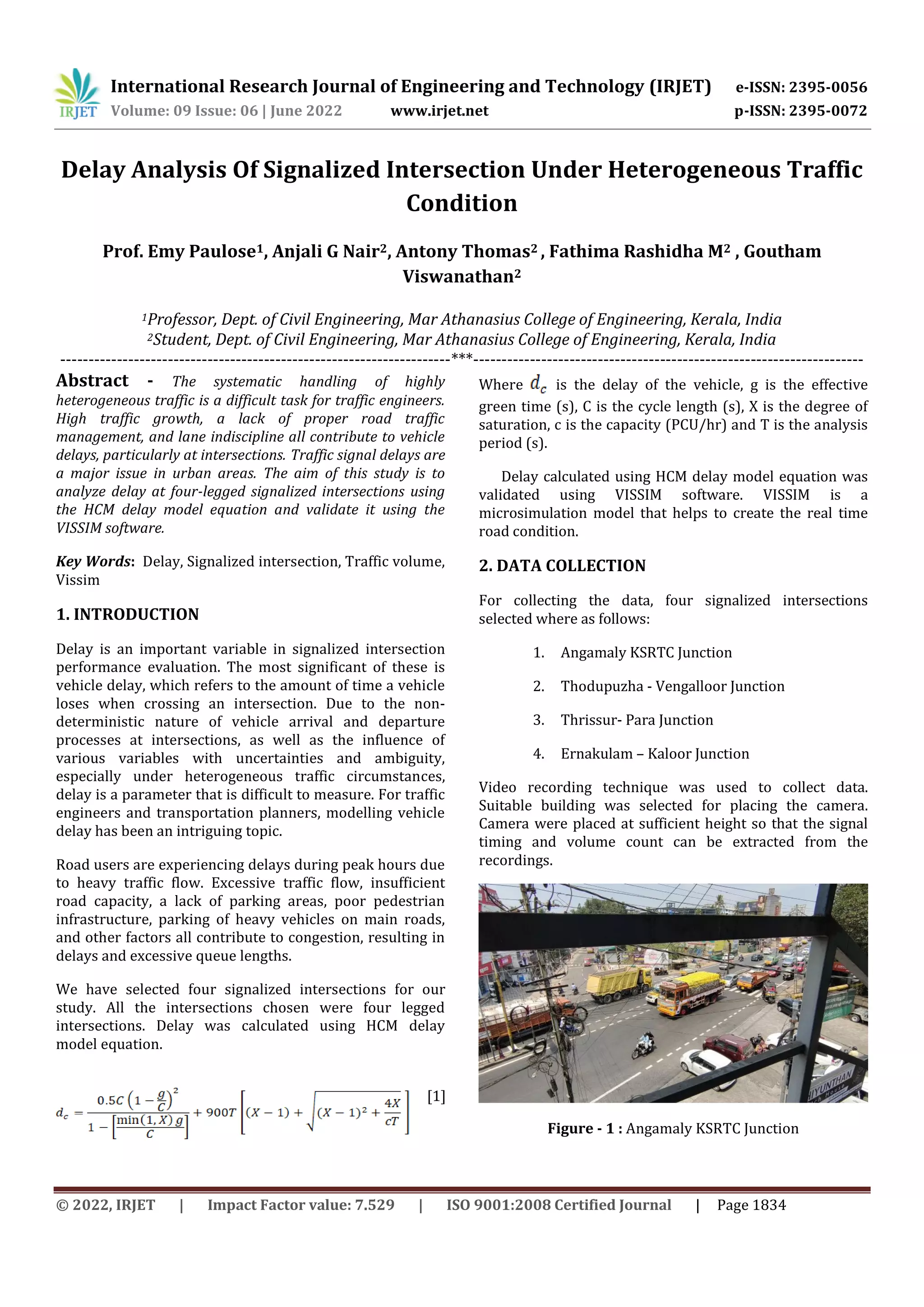 Delay Analysis Of Signalized Intersection Under Heterogeneous Traffic Condition | PDF