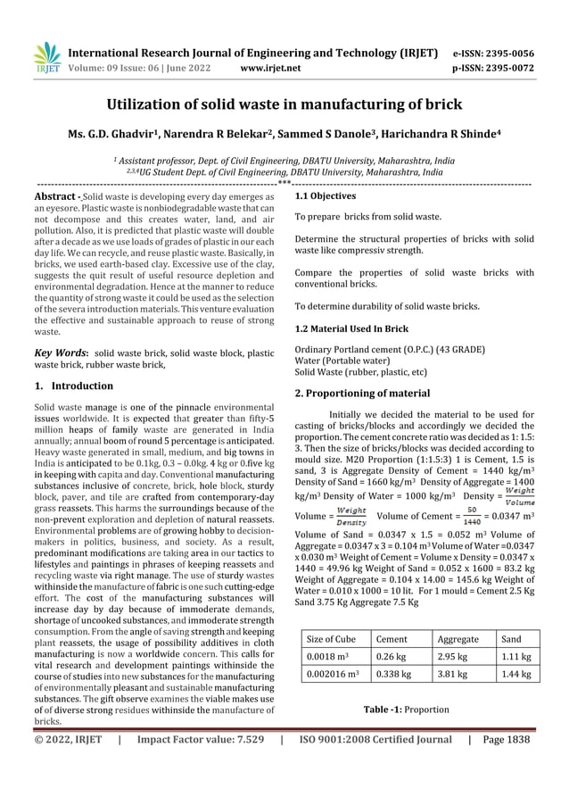 Utilization of solid waste in manufacturing of brick | PDF | Home ...