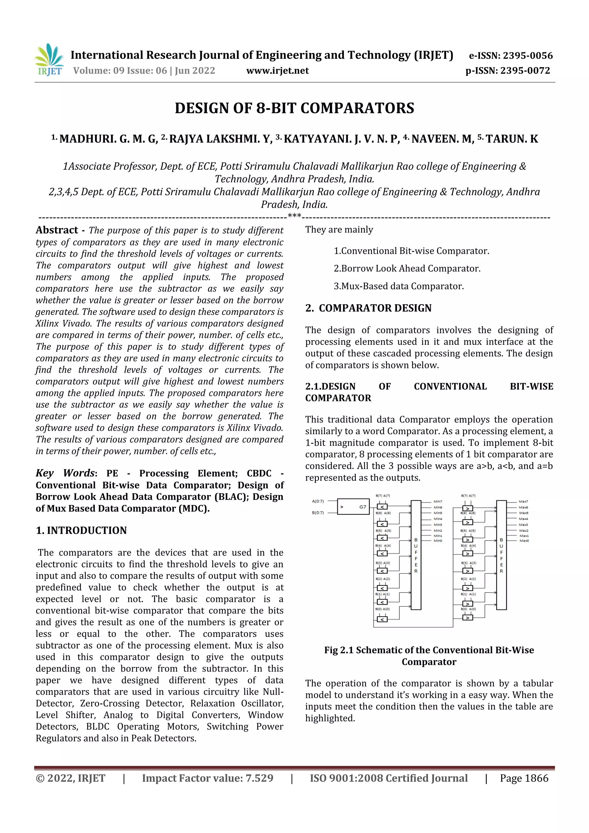 DESIGN OF 8-BIT COMPARATORS | PDF