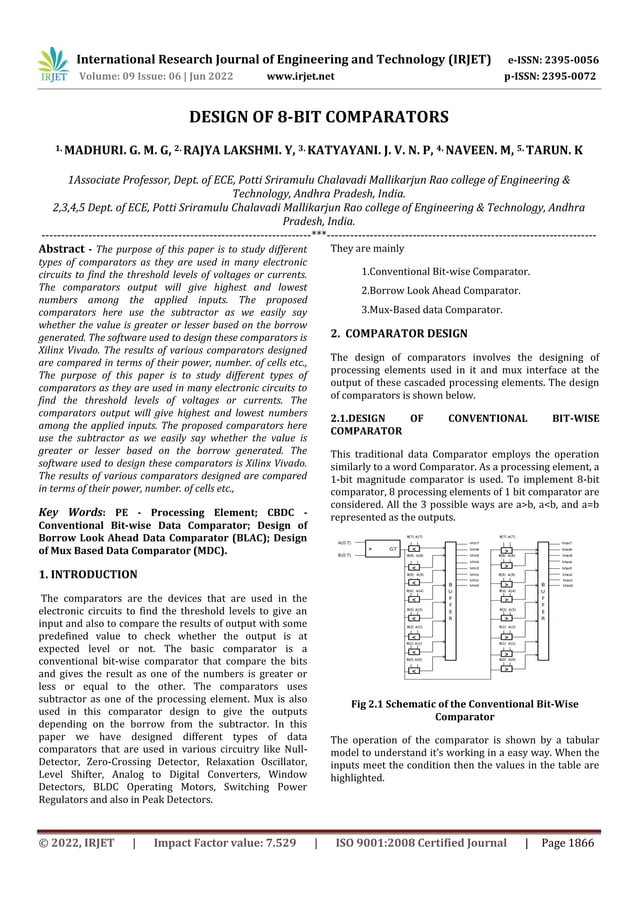 DESIGN OF 8-BIT COMPARATORS | PDF