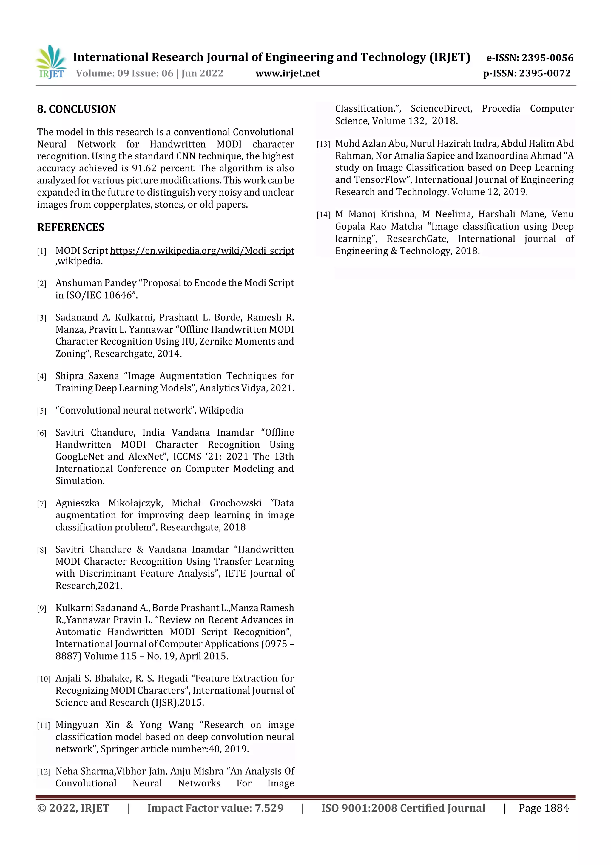 MODI Lipi Handwritten character Recognition using CNN and Data Augmentation Techniques | PDF