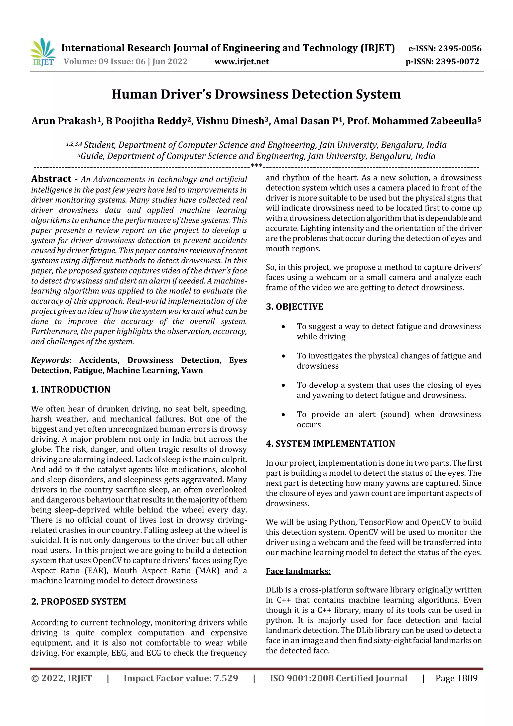 Human Driver’s Drowsiness Detection System | PDF | Sleep Disorders ...