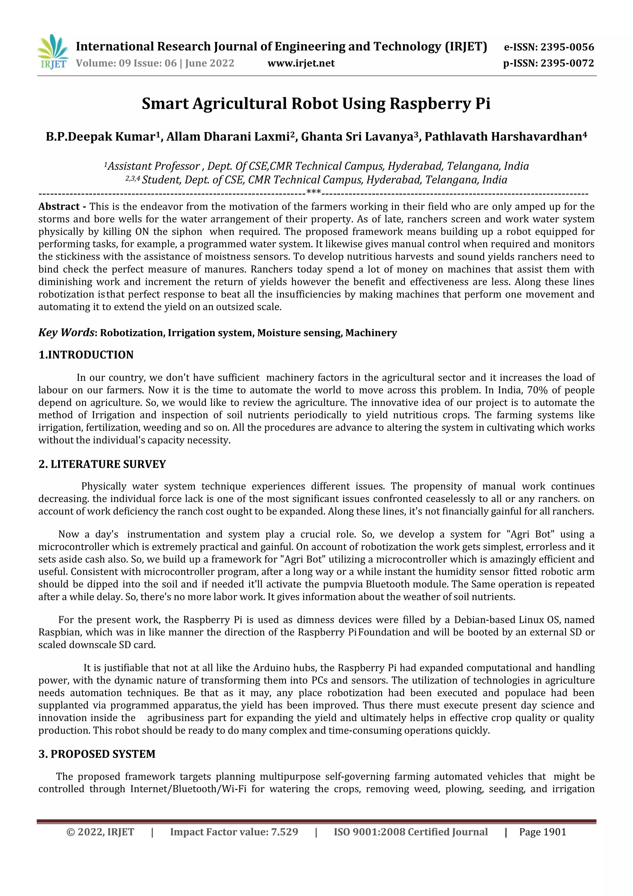 Smart Agricultural Robot Using Raspberry Pi | PDF