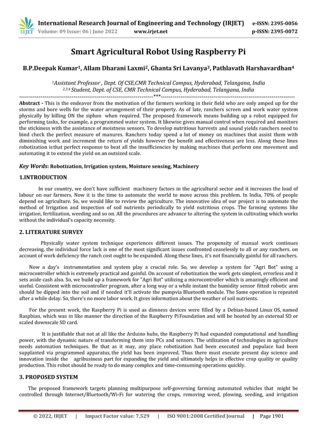 Smart Agricultural Robot Using Raspberry Pi | PDF