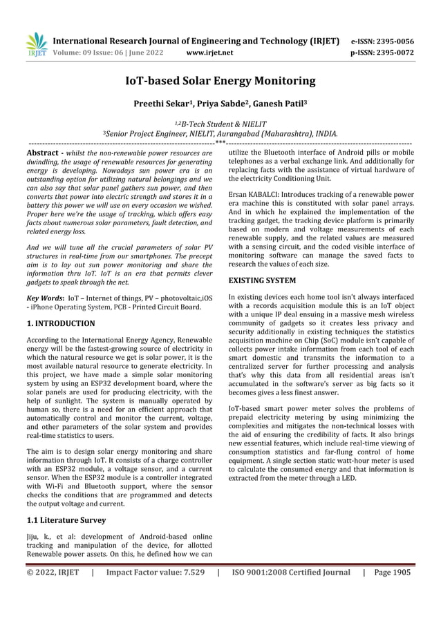 IoT-based Solar Energy Monitoring | PDF | Technology & Computing