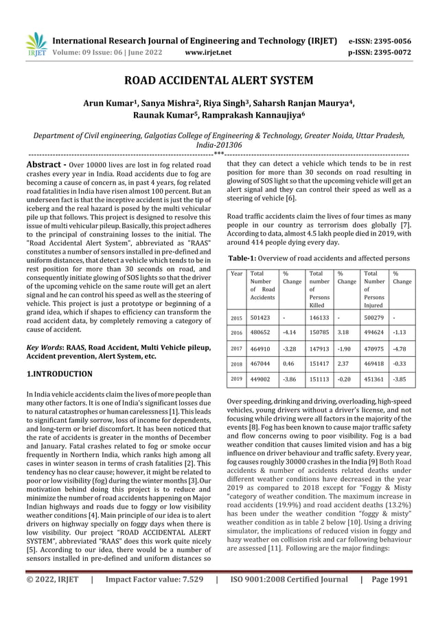 ROAD ACCIDENTAL ALERT SYSTEM | PDF