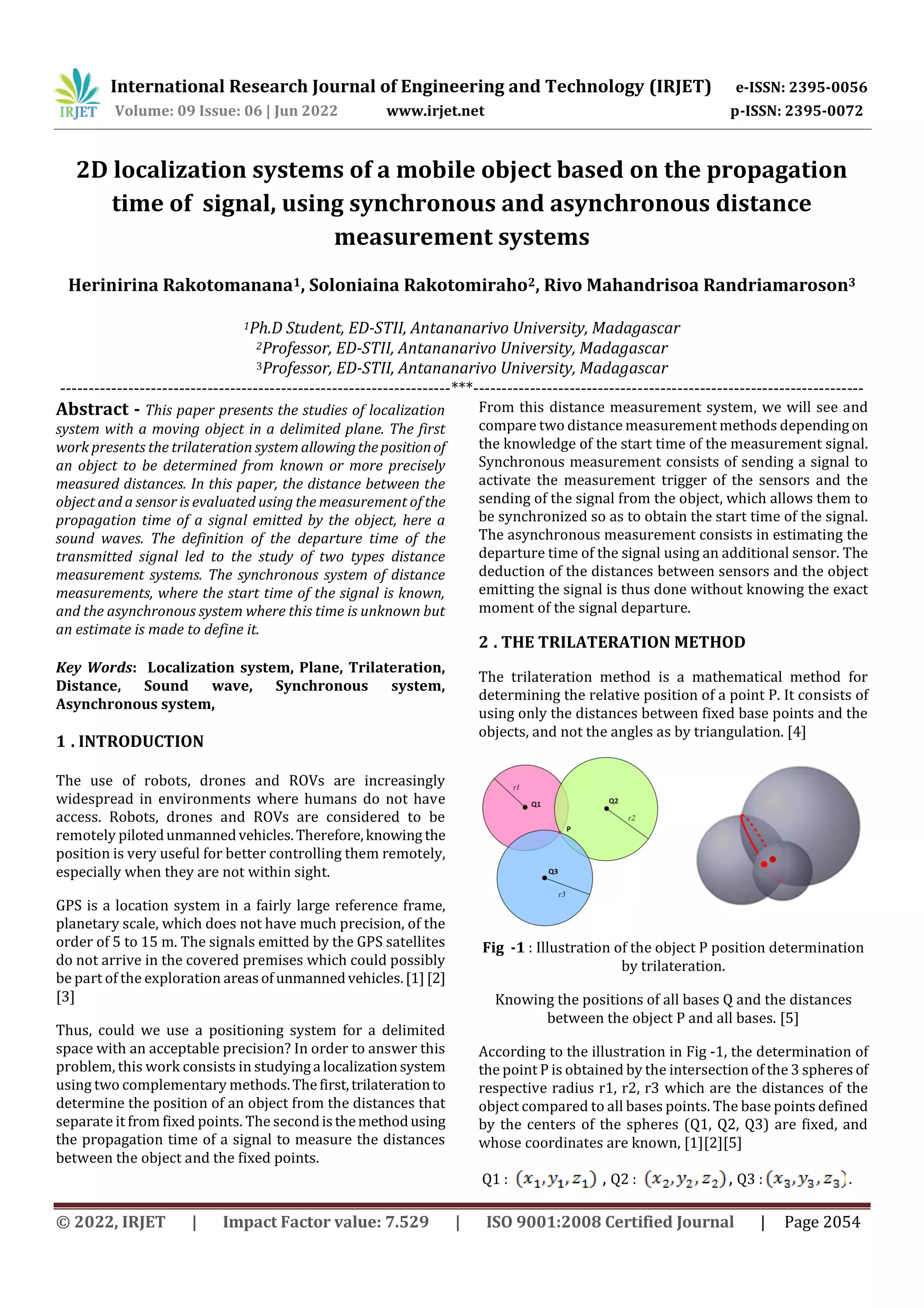 2d Localization Systems Of A Mobile Object Based On The Propagation Time Of Signal Using