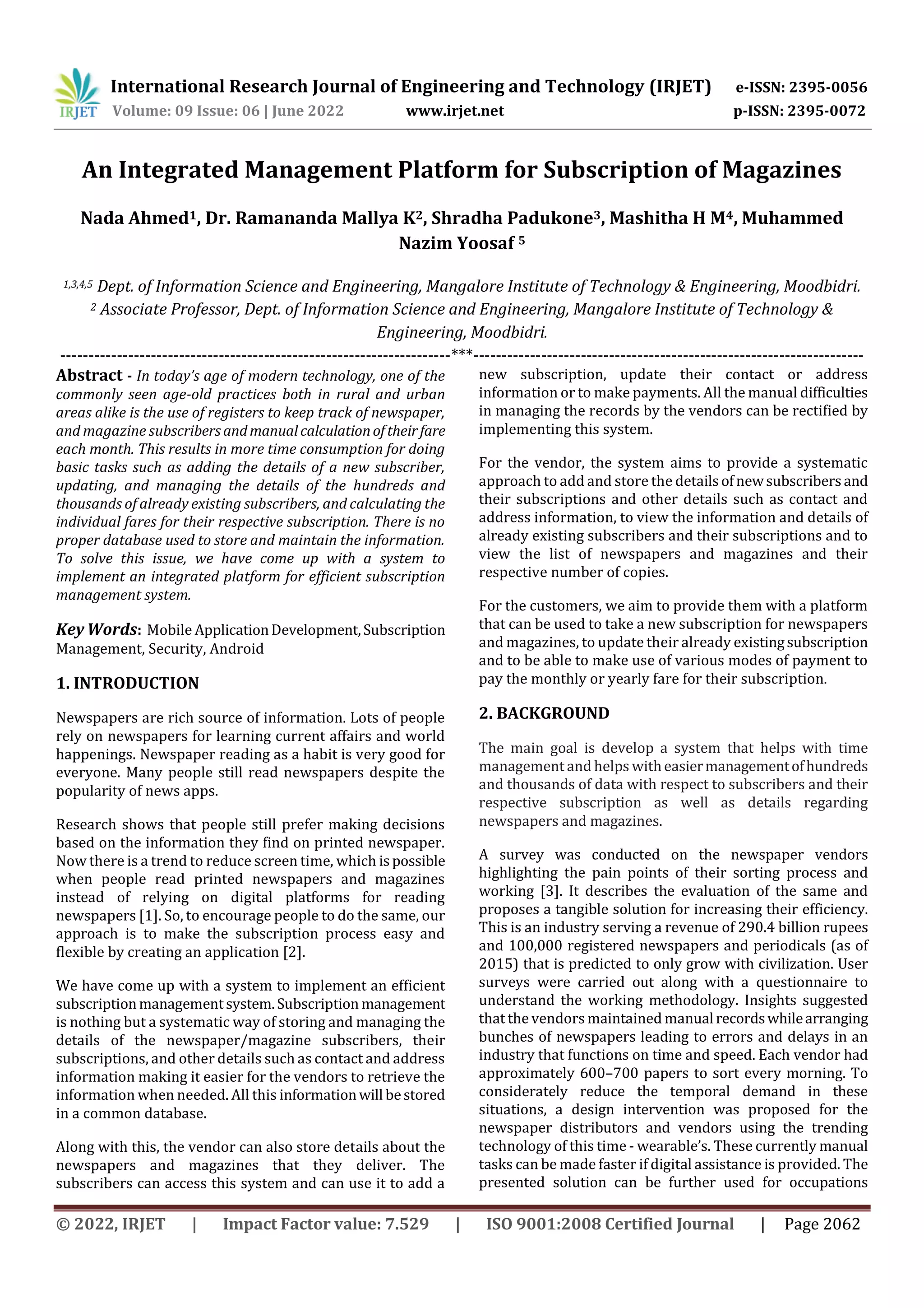 An Integrated Management Platform for Subscription of Magazines | PDF ...