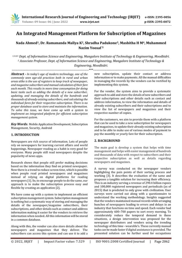 An Integrated Management Platform for Subscription of Magazines | PDF | Operating Systems ...