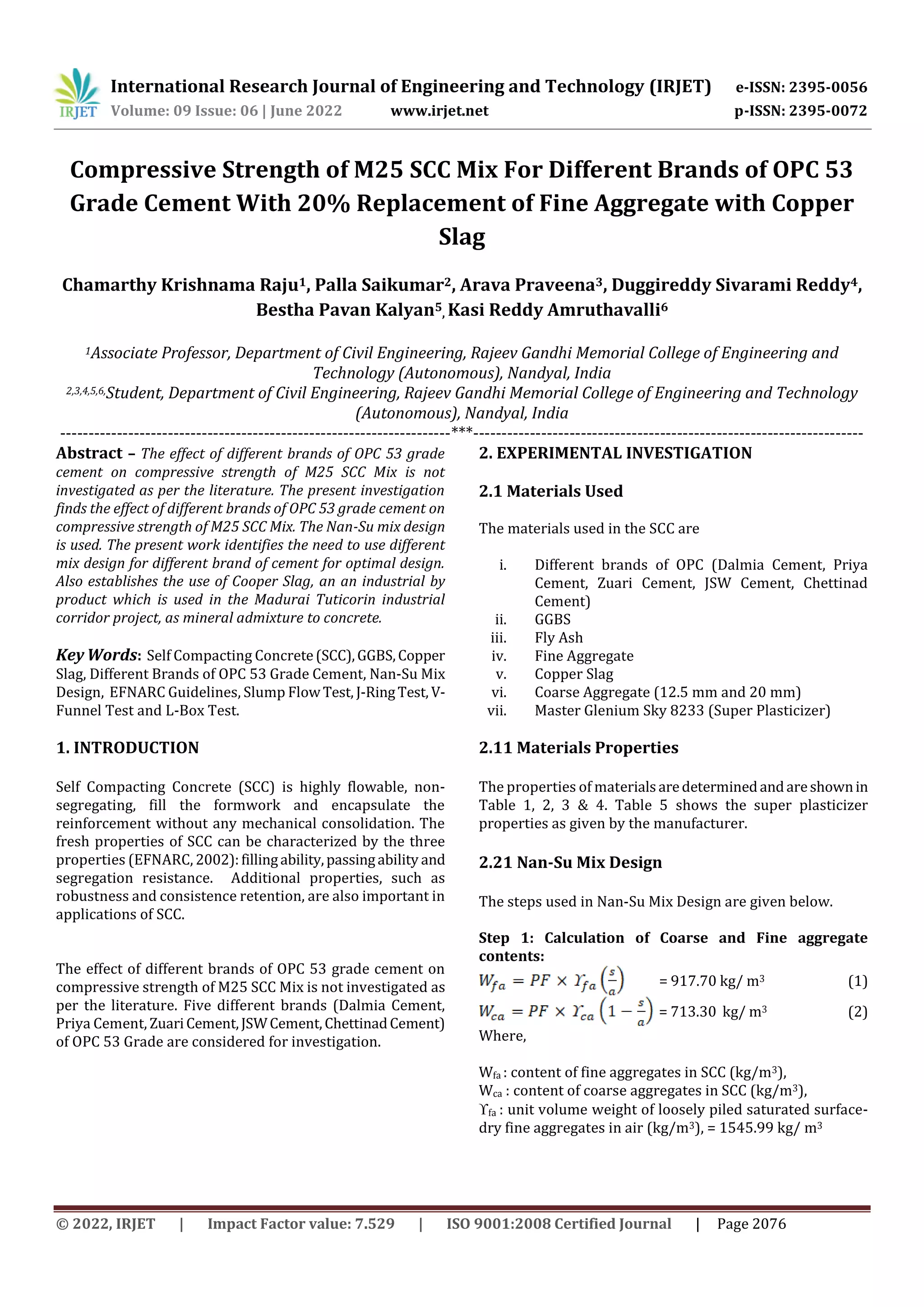 Compressive Strength of M25 SCC Mix For Different Brands of OPC 53 ...