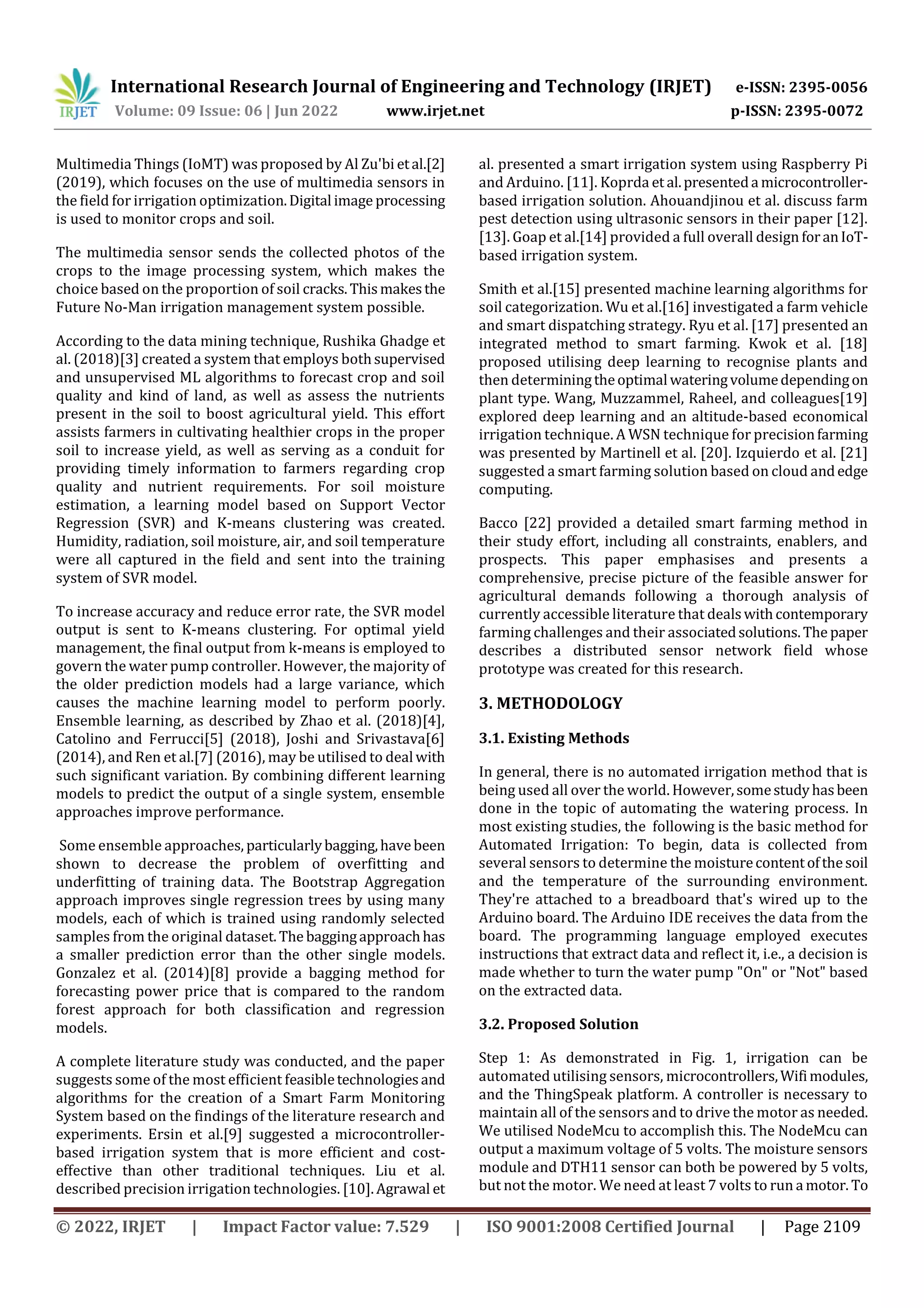Smart Irrigation System using Machine Learning and IoT | PDF