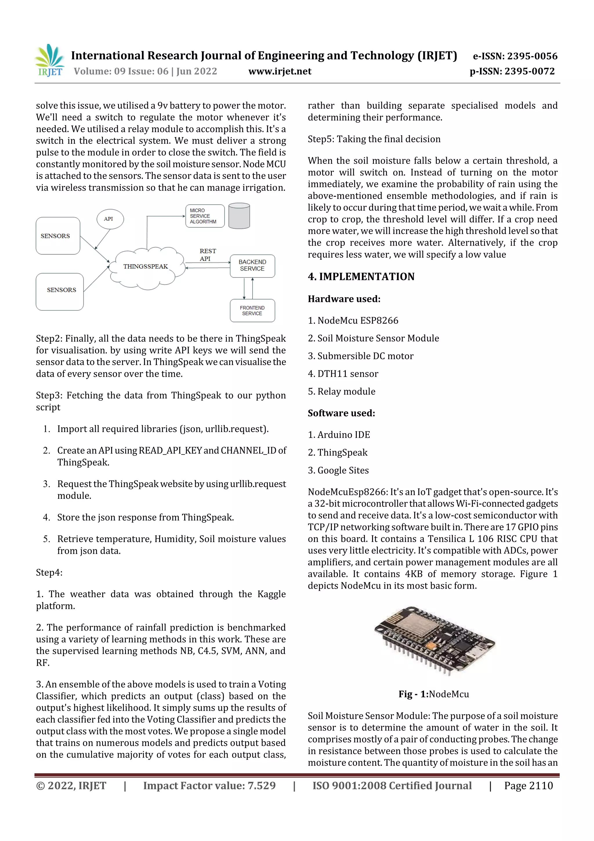 Smart Irrigation System using Machine Learning and IoT | PDF