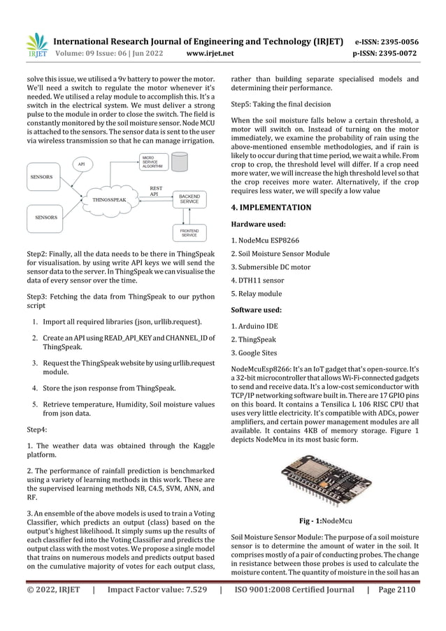 Smart Irrigation System using Machine Learning and IoT | PDF
