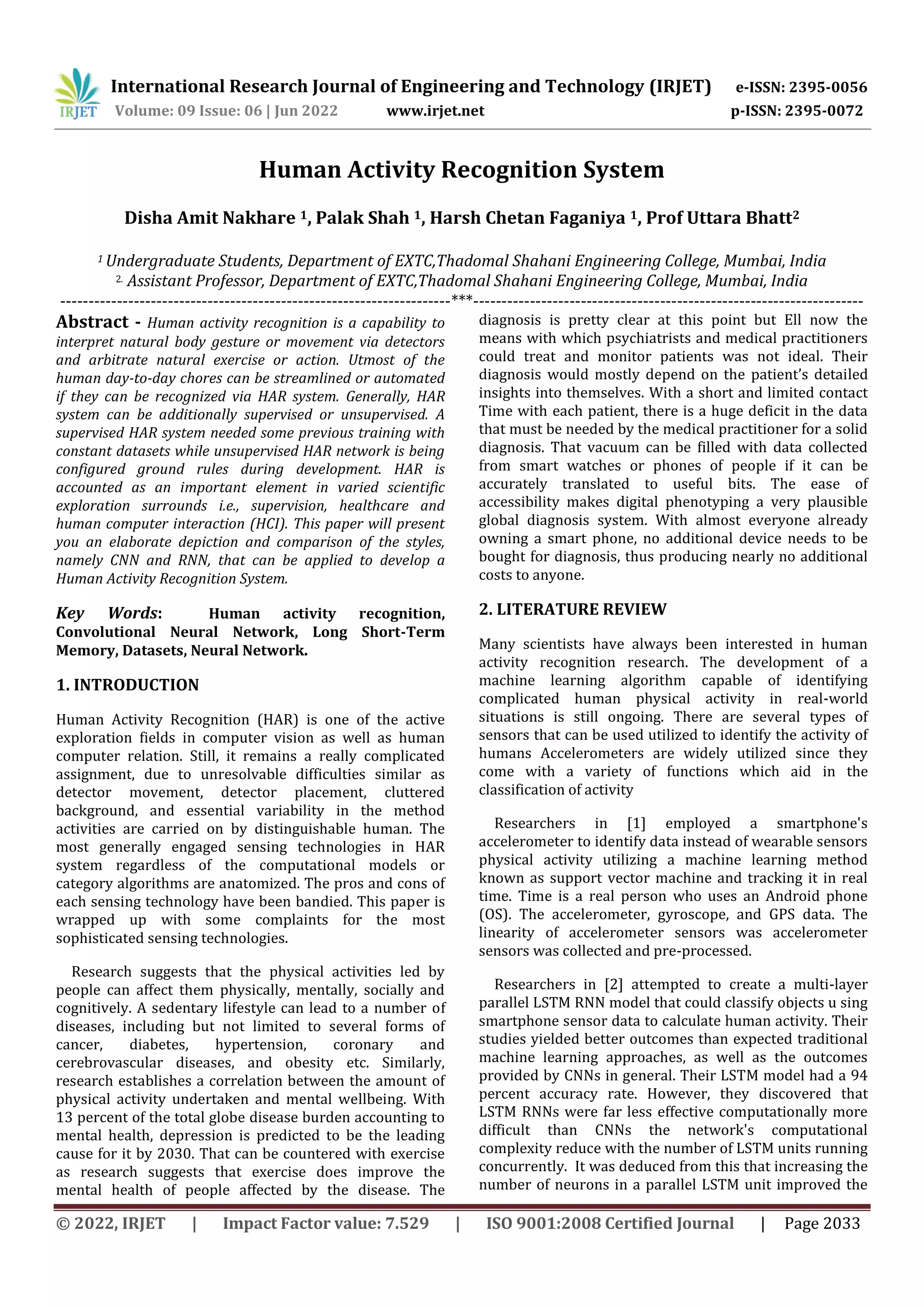 Human Activity Recognition System Pdf