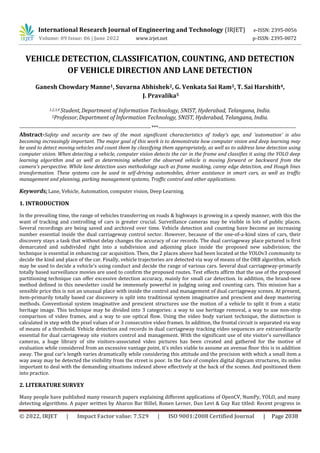 VEHICLE DETECTION, CLASSIFICATION, COUNTING, AND DETECTION OF VEHICLE DIRECTION AND LANE ...