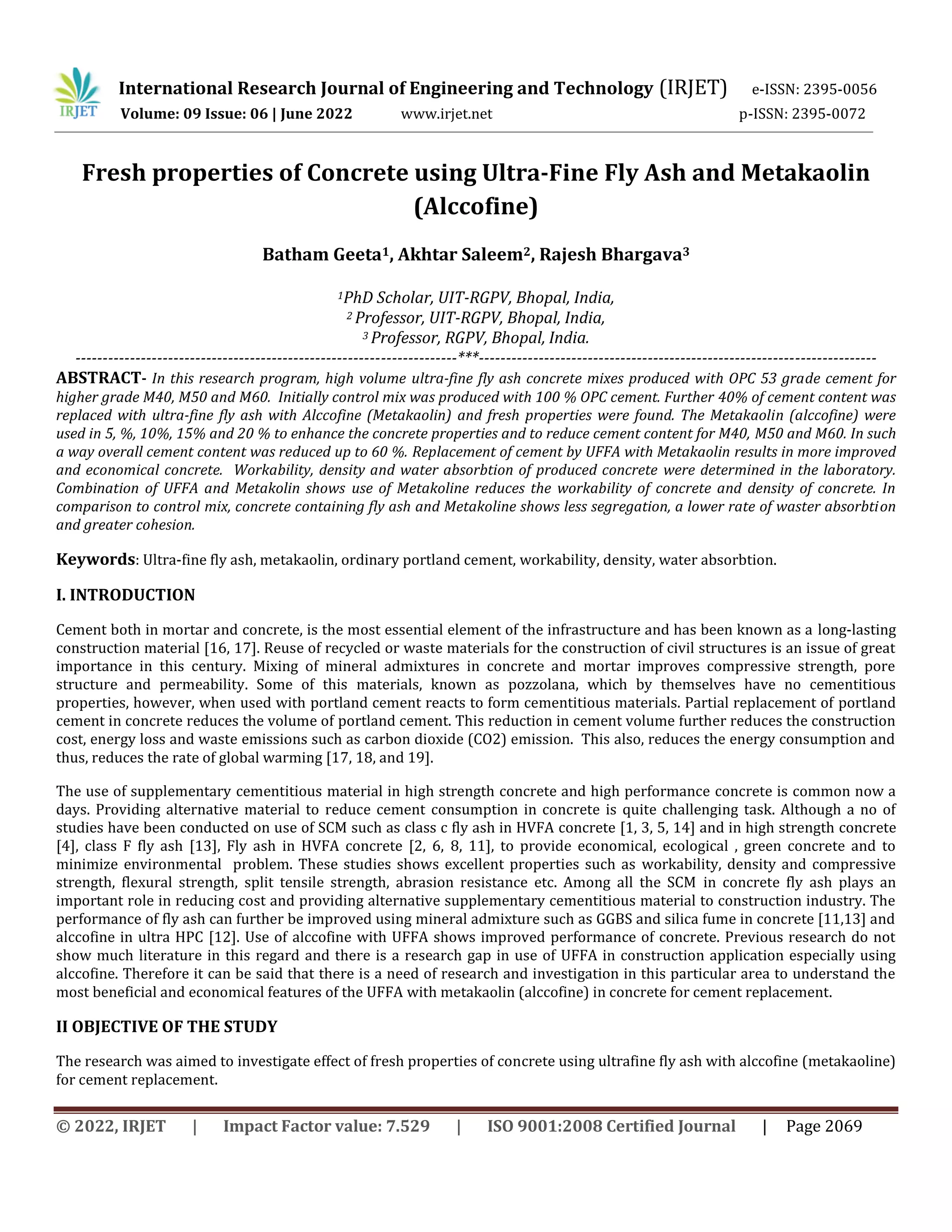Fresh Properties Of Concrete Using Ultra Fine Fly Ash And Metakaolin