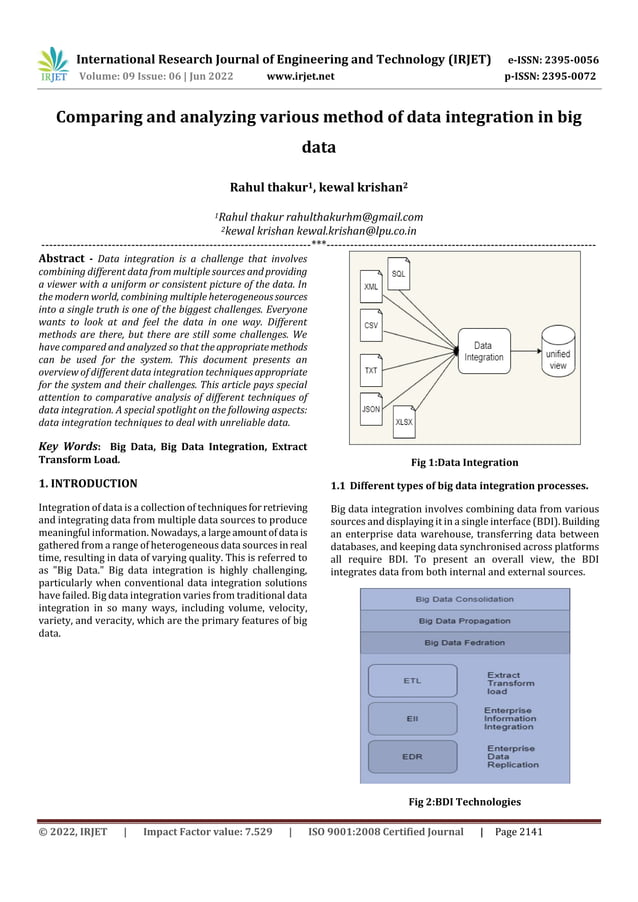 Comparing and analyzing various method of data integration in big data | PDF
