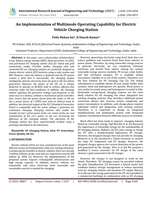 An Implementation of Multimode Operating Capability for Electric Vehicle Charging Station | PDF ...