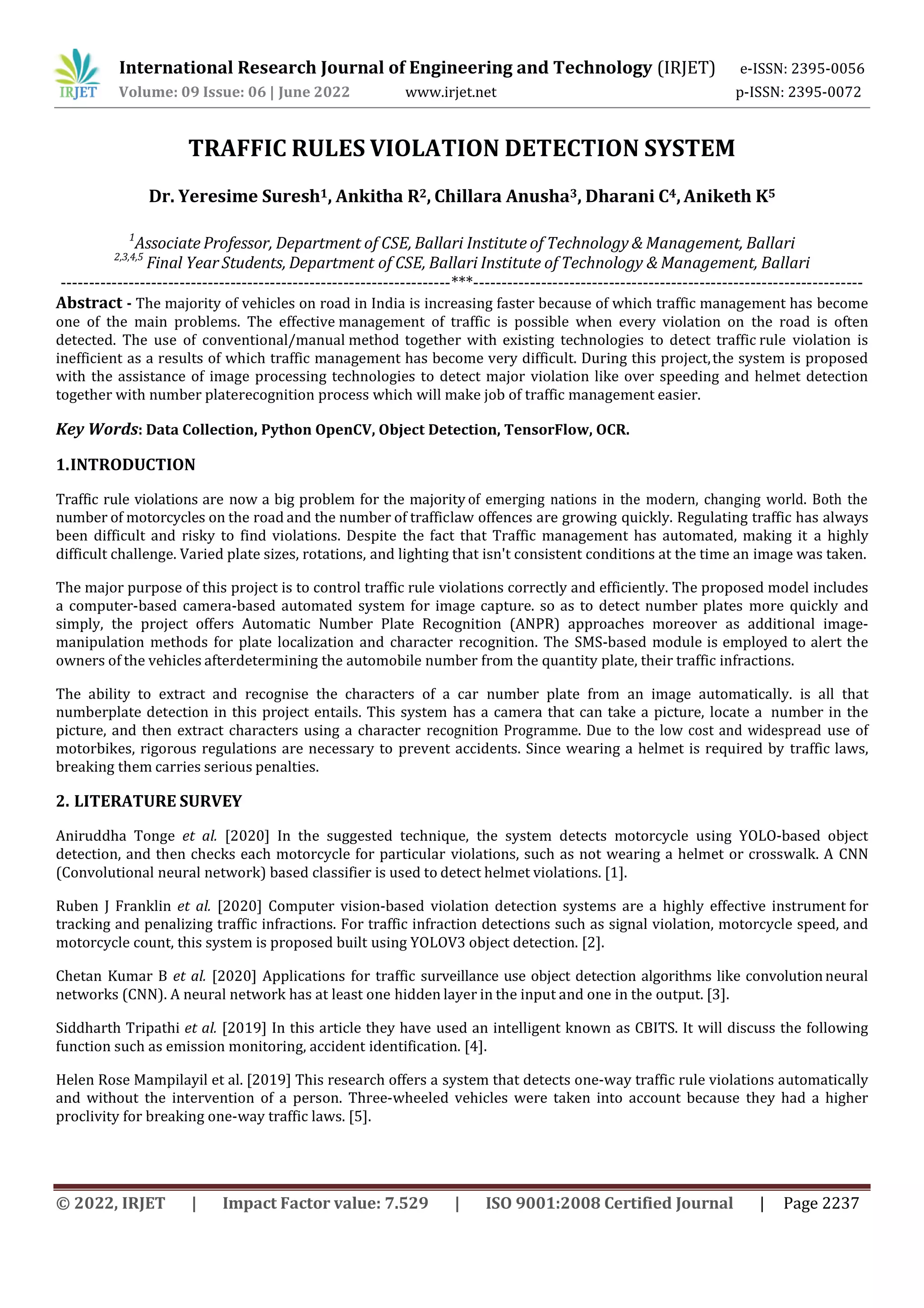 TRAFFIC RULES VIOLATION DETECTION SYSTEM | PDF
